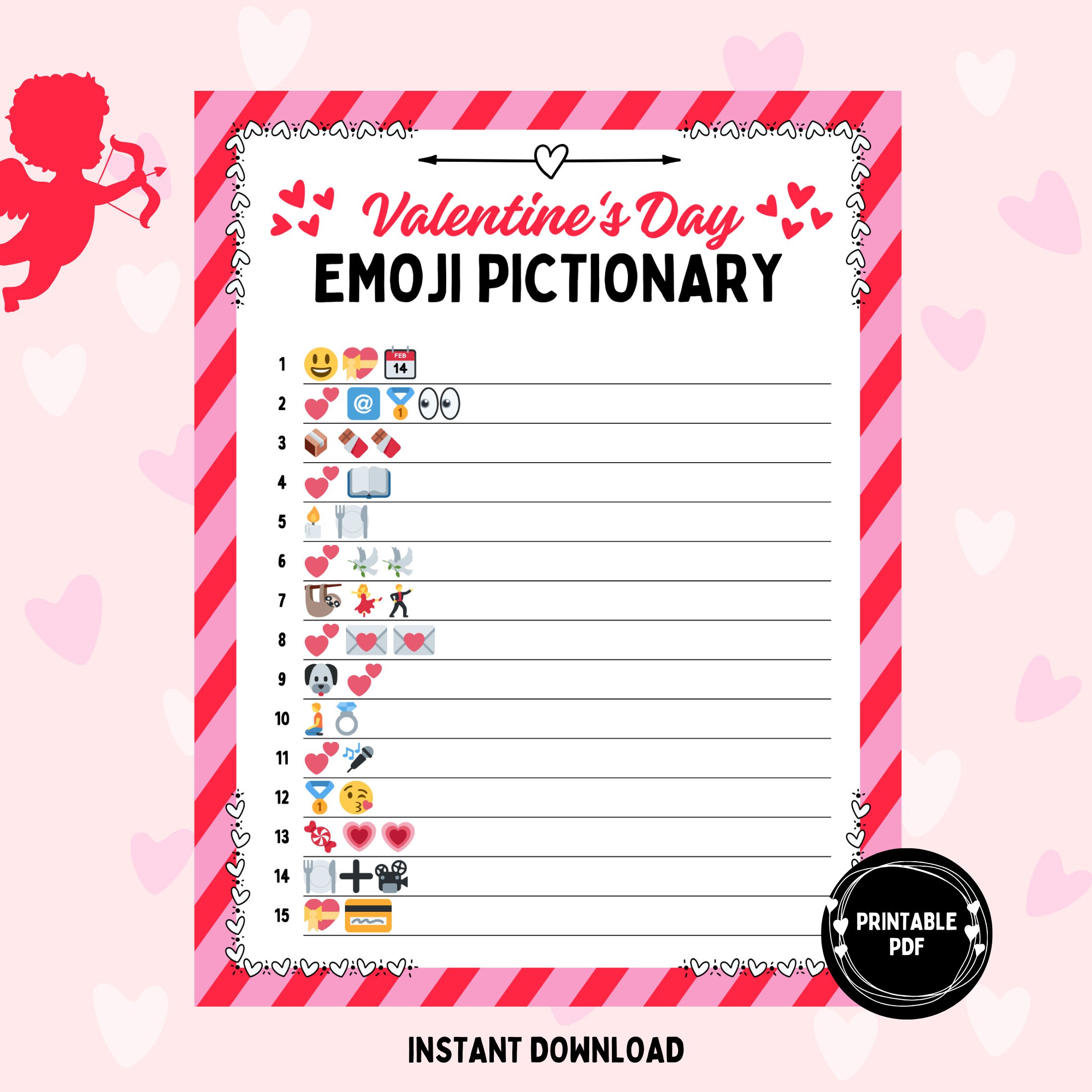 Valentines Emoji Game, Printable Valentines Day Emoji Game, Emoji ...