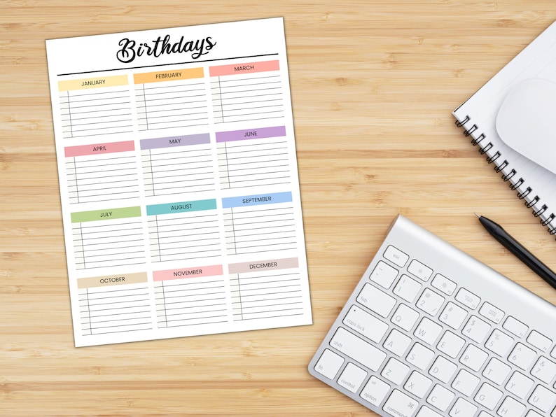Editable Birthday Tracker Printable Birthday List Birthday - Etsy
