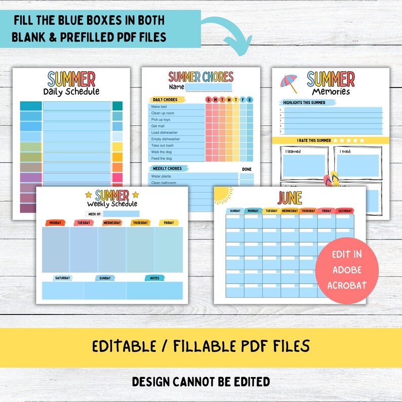 Printable Editable 2024 SUMMER Planner Bundle, Summer Checklist ...