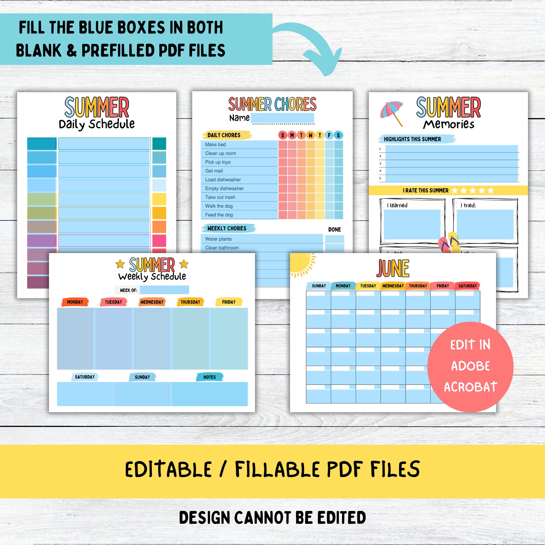 Printable Editable 2024 SUMMER Planner Bundle, Summer Checklist ...