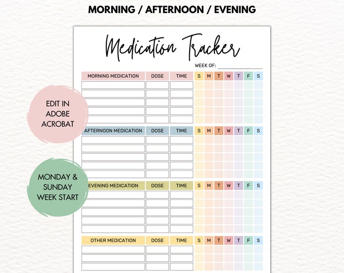 Weekly Medication Tracker. Medication Log. Printable Medication ...