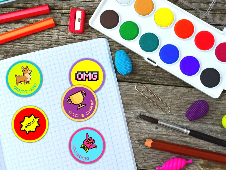 Printable Reward Sticker for Kids, Pixel Art Stickers, Teacher Reward ...