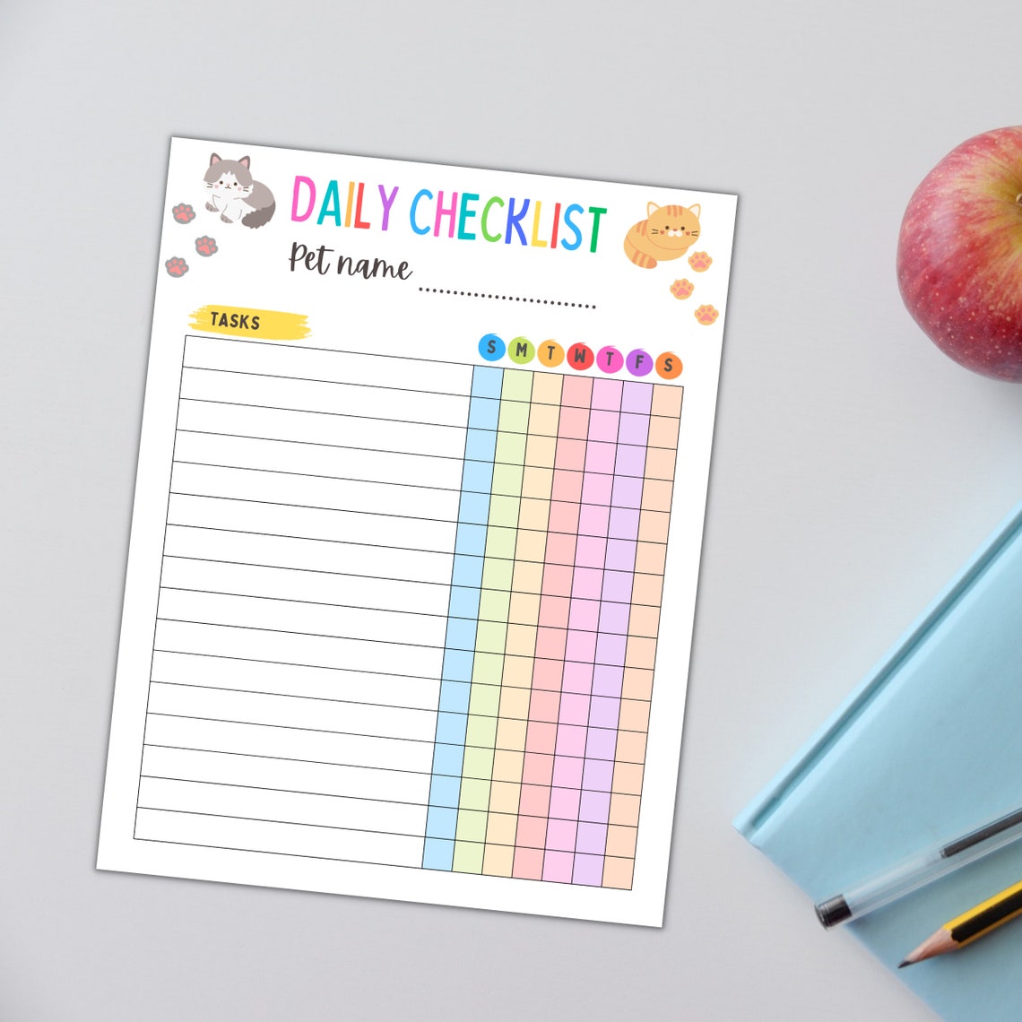 Daily Cat Care Checklist Printable Pet Care Tracker Editable - Etsy