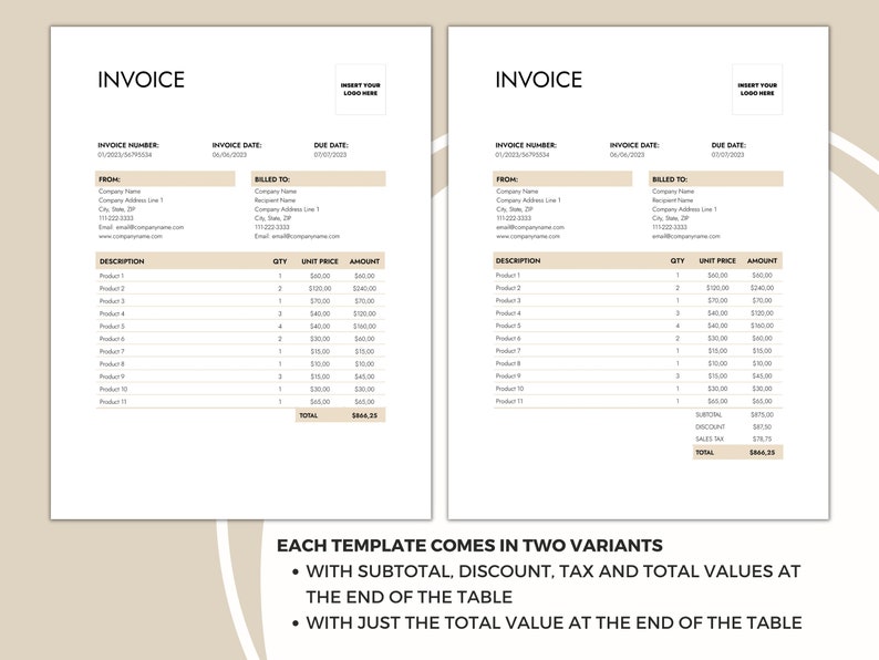 Invoice Template for Small Business, Printable, Digital Download ...