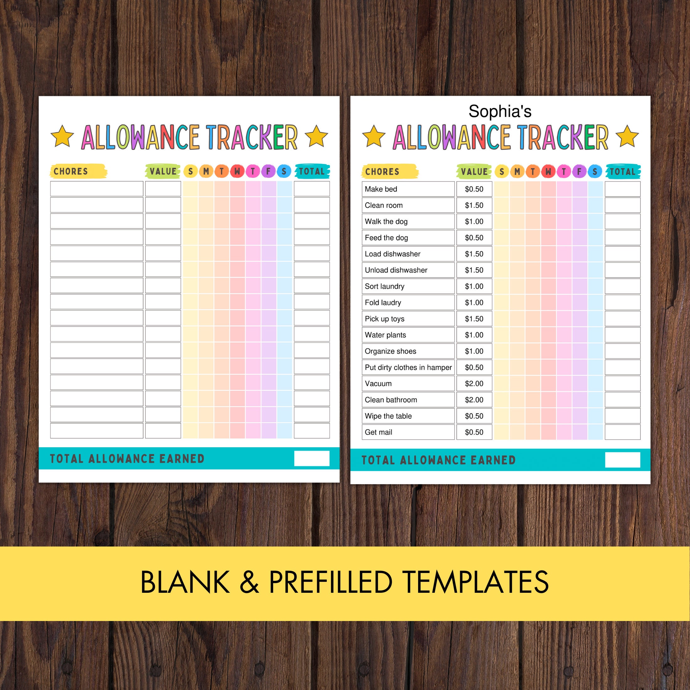 Editable Kids Allowance Chore Chart: Money Reward Tracker (PDF) - Etsy