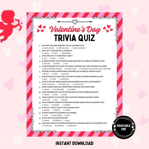 Valentines Day Game Valentines Day Trivia Game Valentines Party Game ...