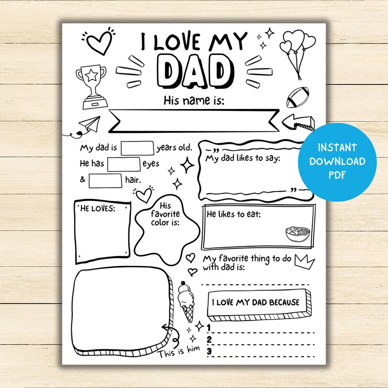 Dad Birthday Gift, I Love My Dad Printable, Father's Day Gift, Coloring ...