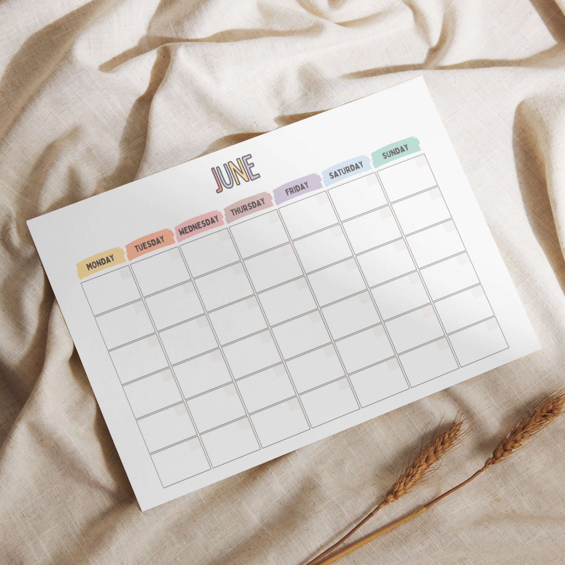 Editable Undated Monthly Calendar Template, Monday & Sunday Start ...