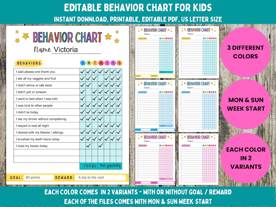 Editable Behavior Chart for Kids Printable Behavior Chart - Etsy