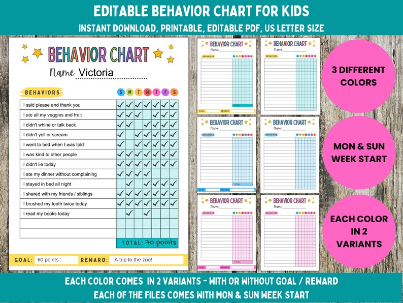 Editable Behavior Chart for Kids Printable Behavior Chart - Etsy