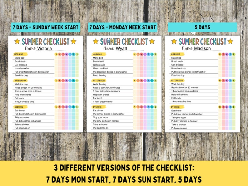 Printable Summer Checklist for Kids, Editable Kids Responsibility Chart ...