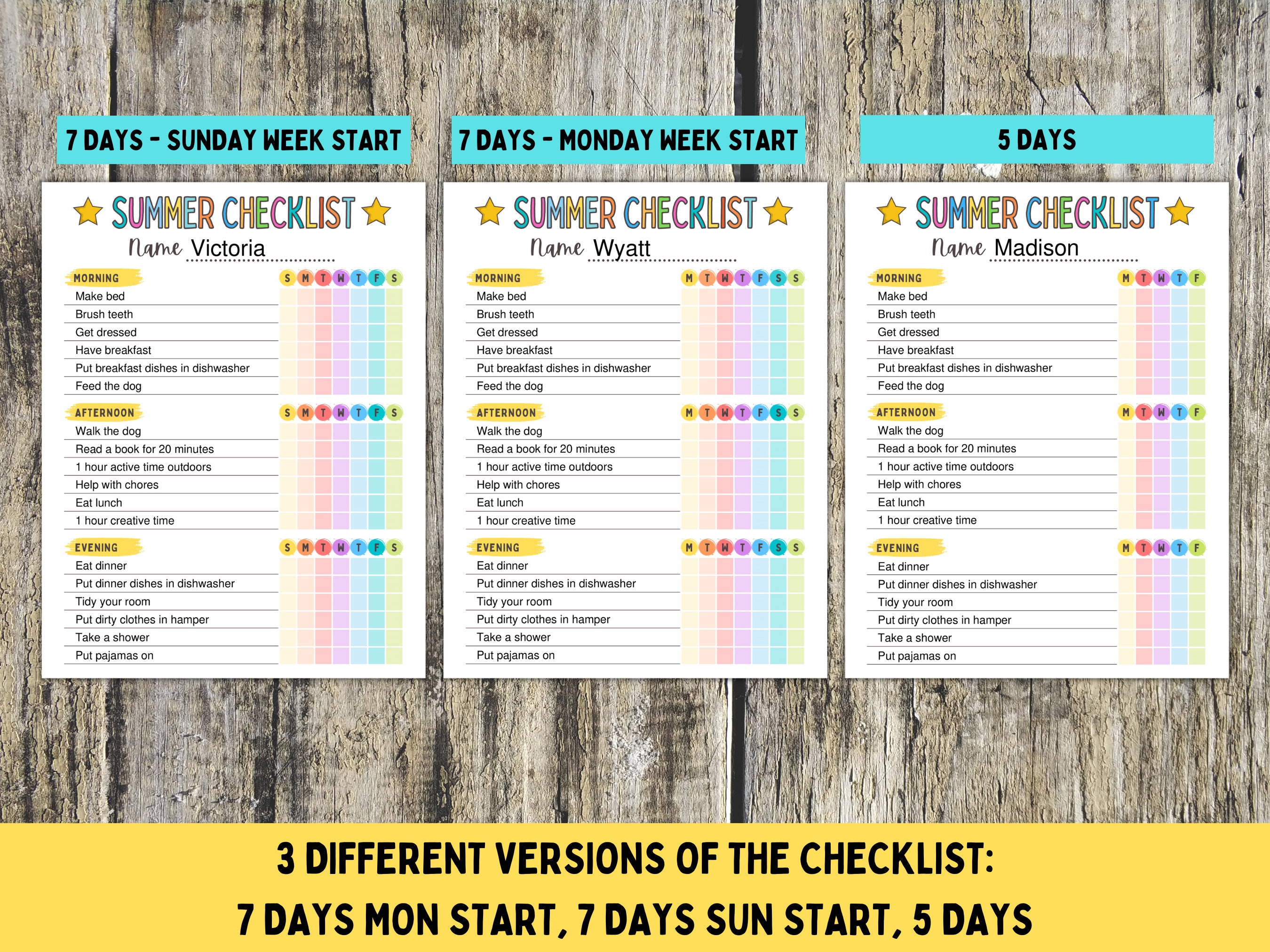 Printable Summer Checklist for Kids, Editable Kids Responsibility Chart ...