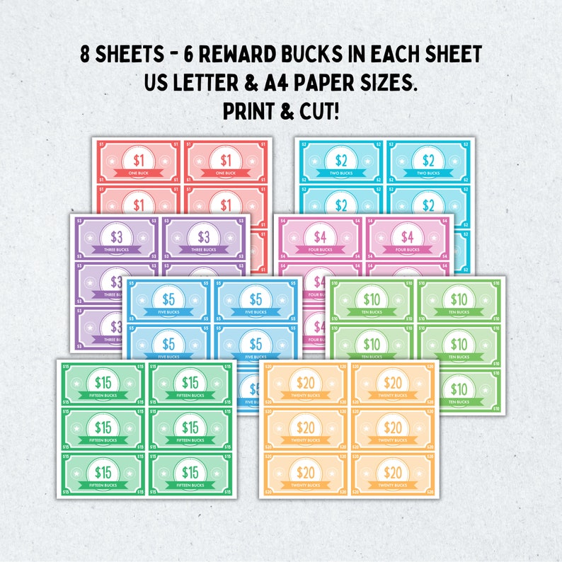 Editable Kids Reward Bucks: Chore & Behavior System (PDF) - Etsy