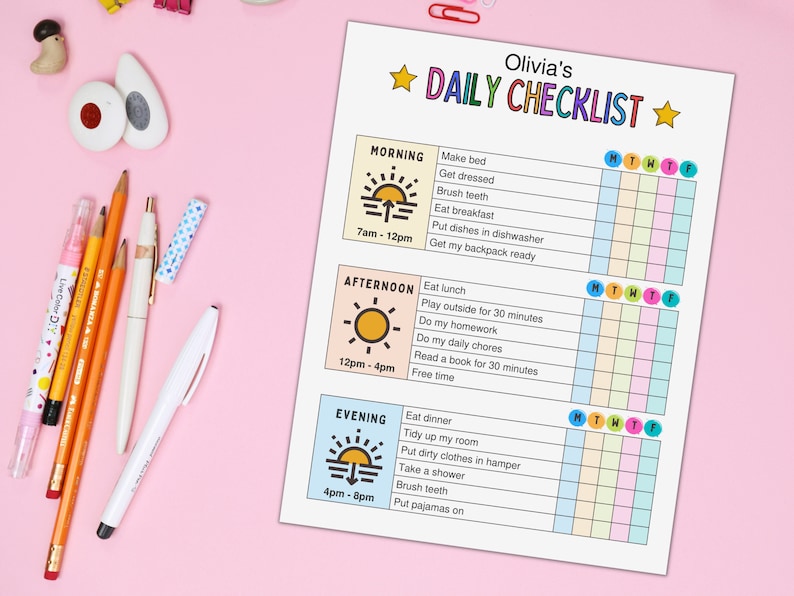 Printable Daily Checklist for Kids, Editable Kids to Do List ...