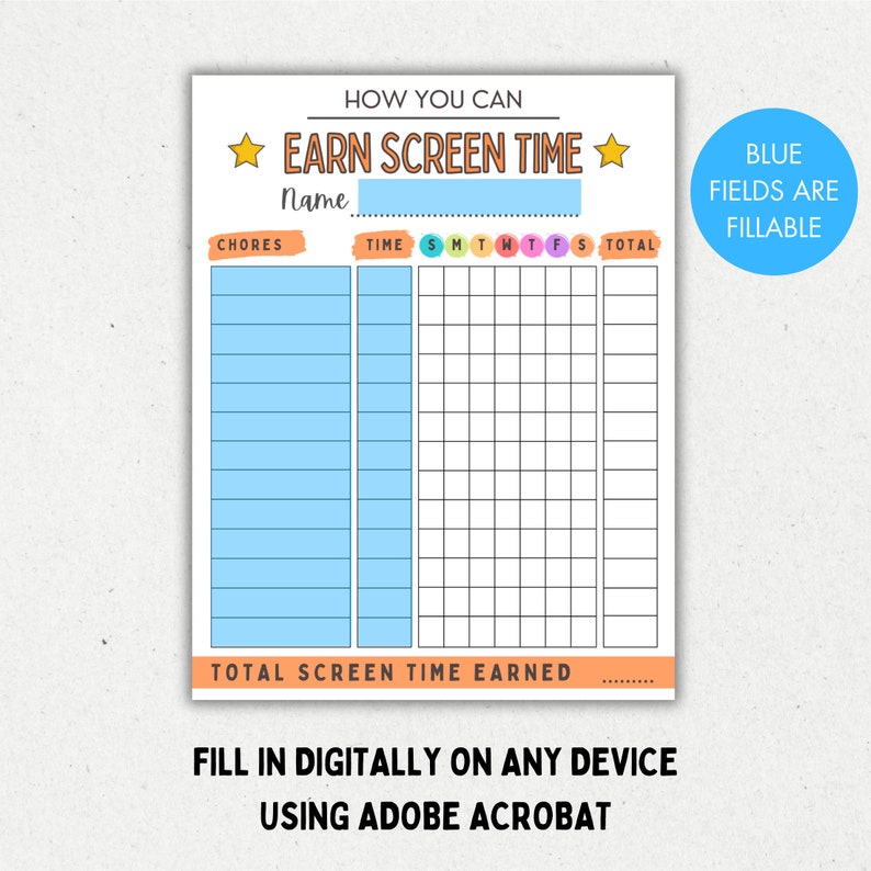Editable Kids Screen Time Chore Chart: Printable Checklist (PDF) - Etsy