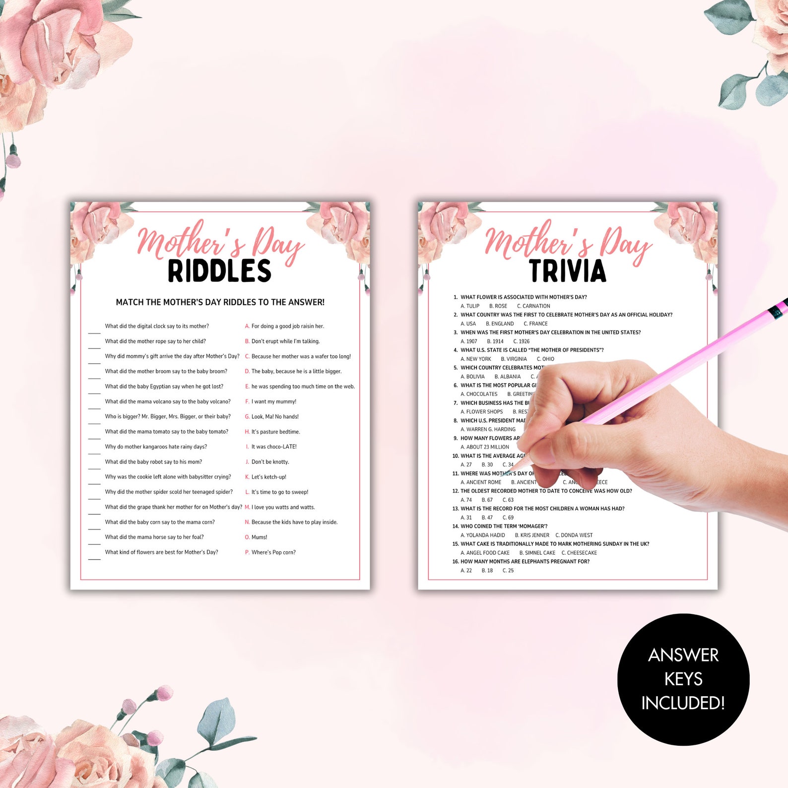 Mothers Day Printable Games, Mothers Day Game Bundle, Mothers Day Party ...