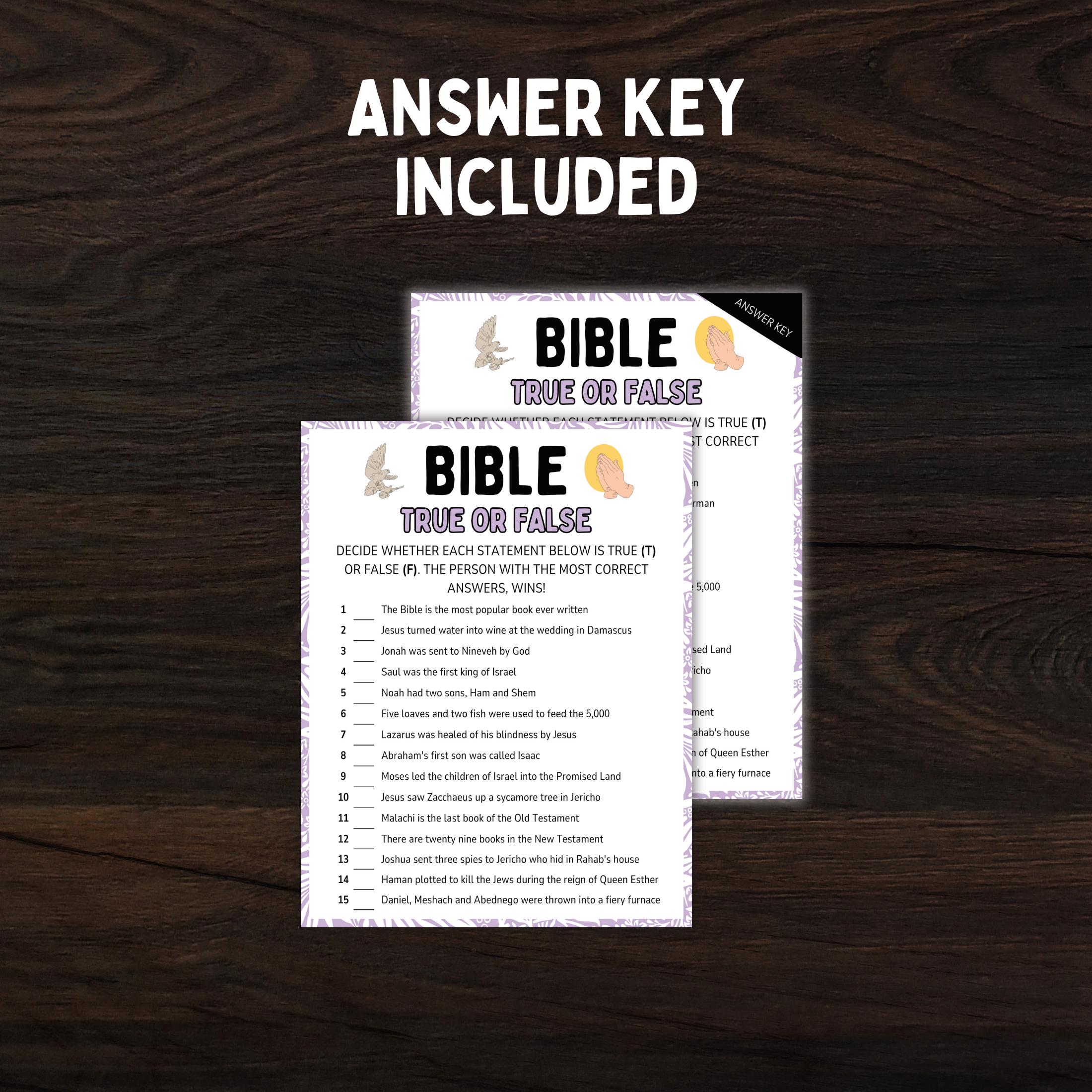 Bible True or False Trivia Game: Christian Quiz (printable PDF) - Etsy