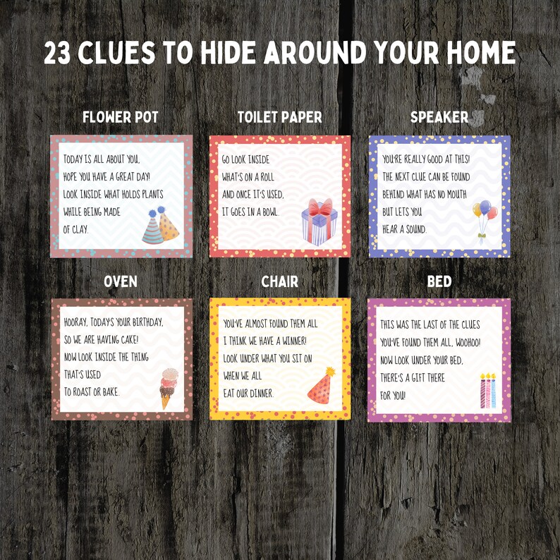 Kids Birthday Treasure Hunt Clues: Scavenger Hunt Printable Game (PDF ...
