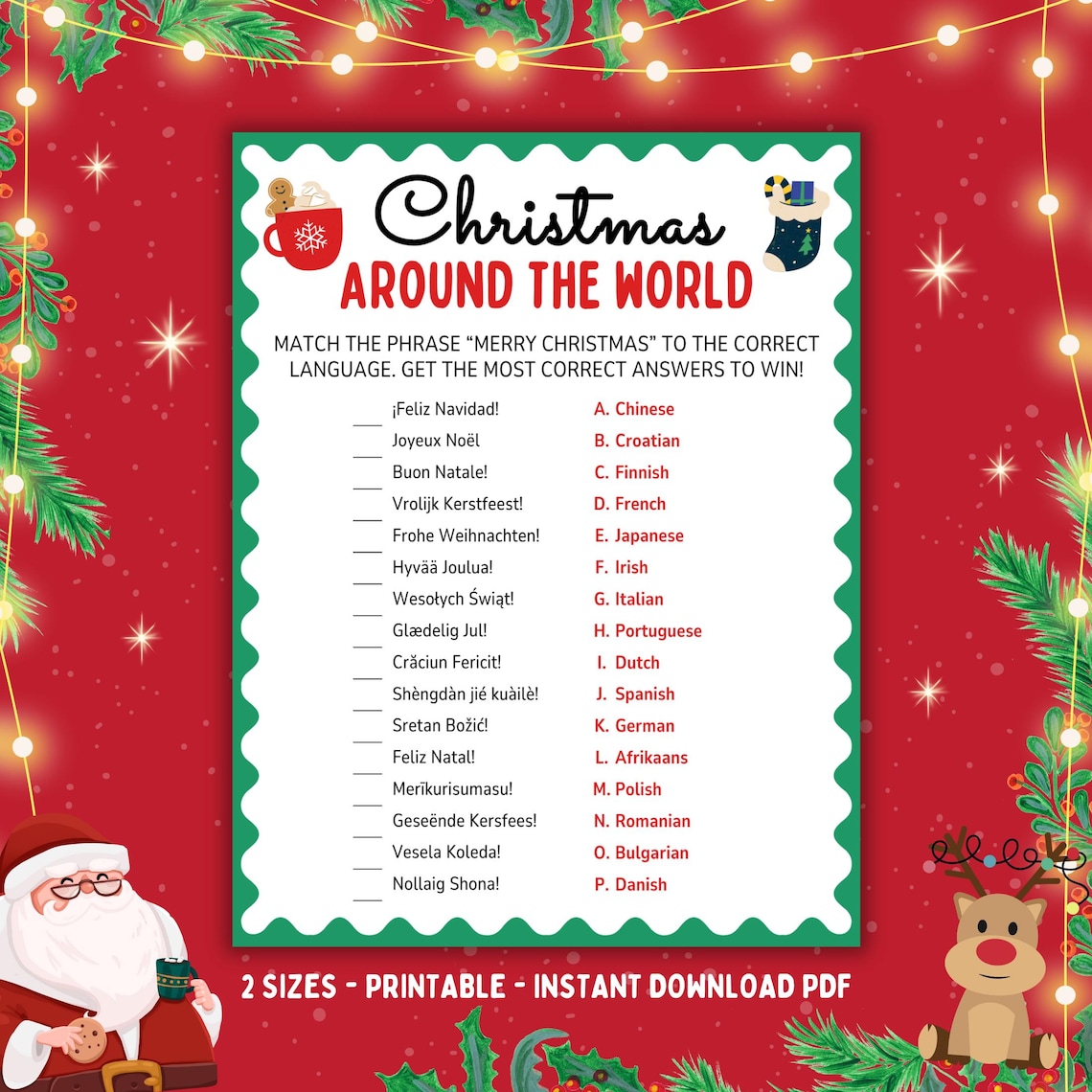Christmas Around the World Game, Across the World Game, Printable ...