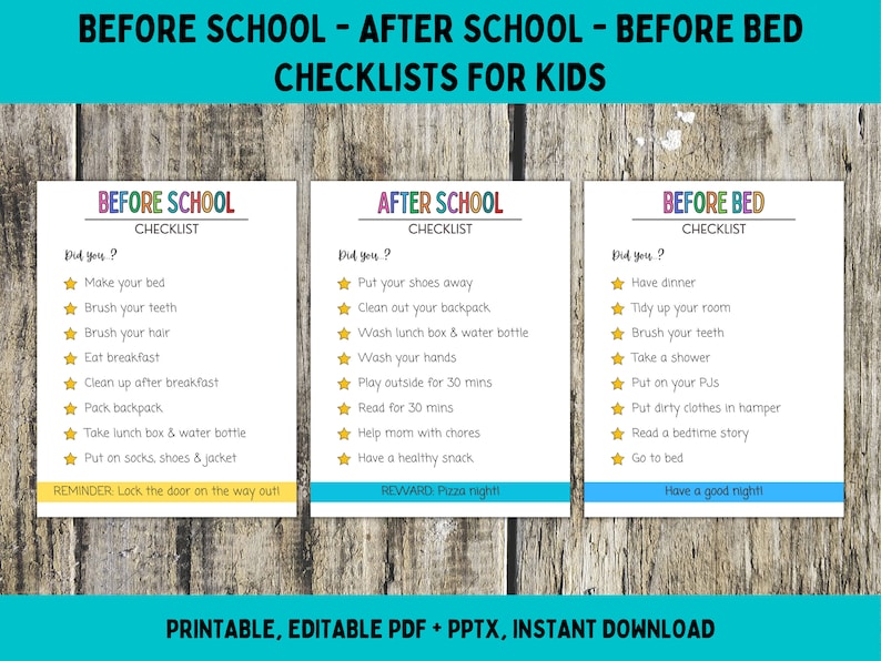 Kids Routine Checklist: Before/after School & Bedtime (printable PDF ...