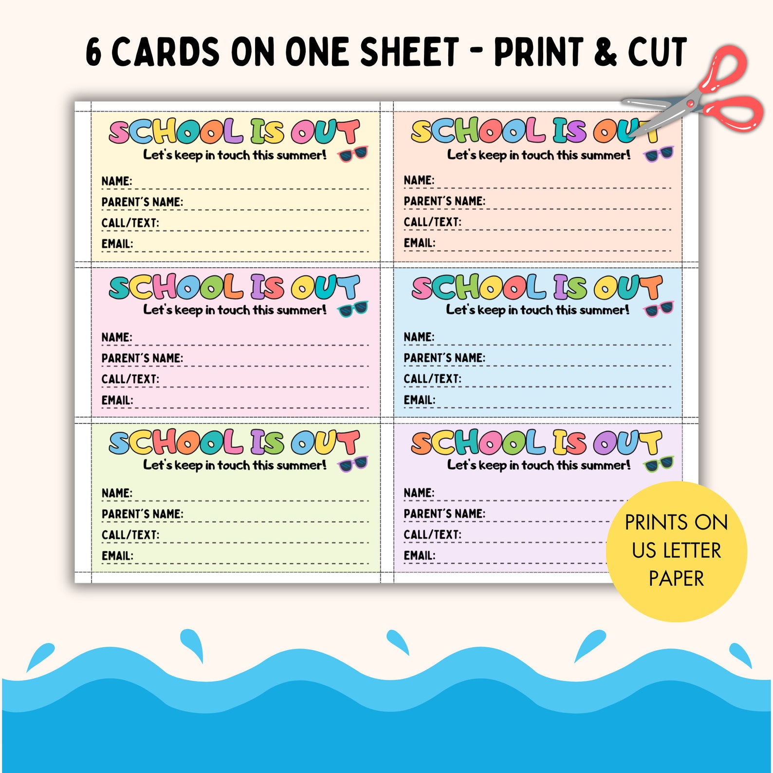 Printable Summer Contact Card, Editable, End of School Cards for Kids ...