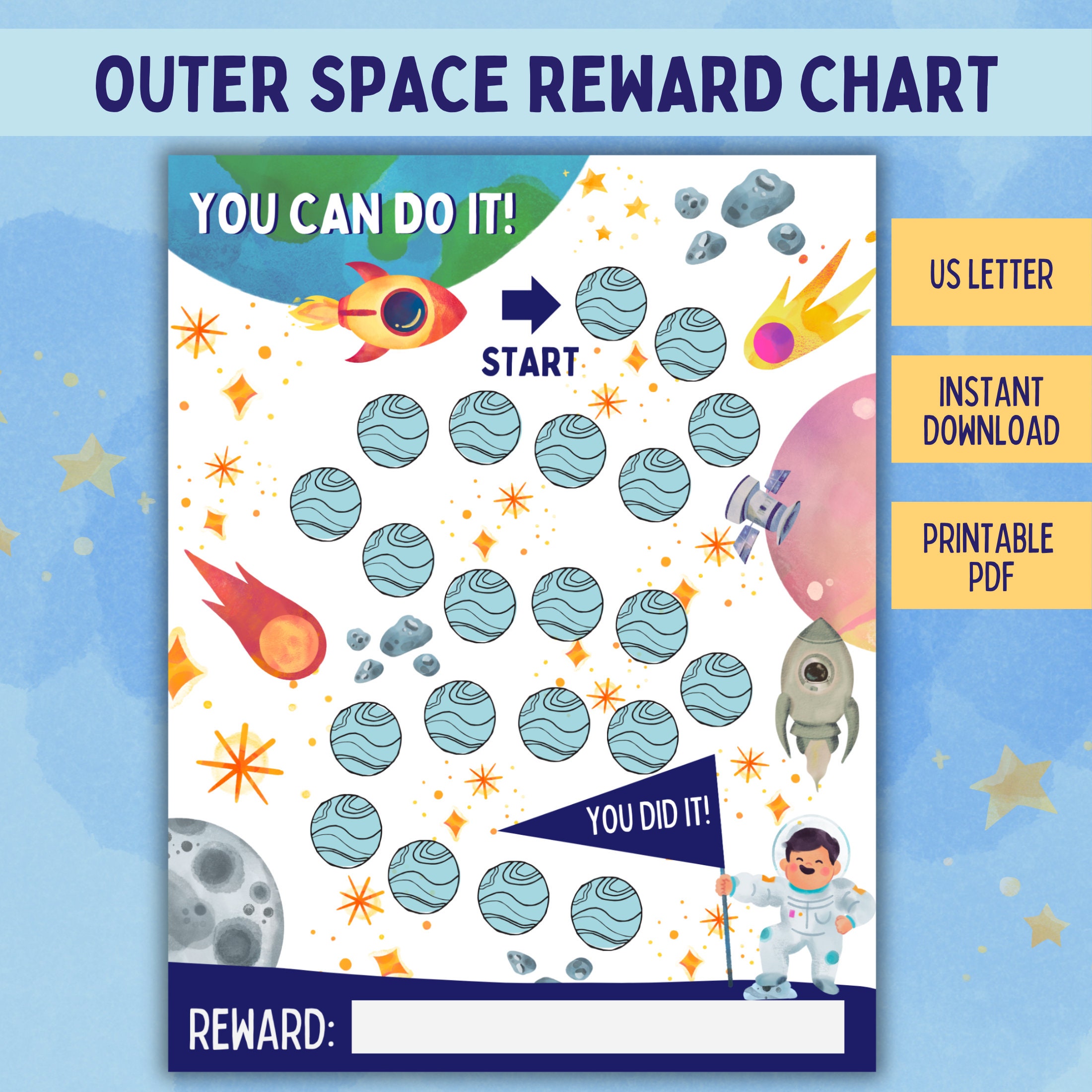 Outer Space Printable Reward Chart, Space Sticker Chart, Toddler Reward ...