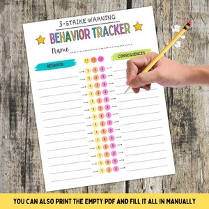 Kids Behavior Chart: 3-strike Warning, Editable PDF (instant Download ...