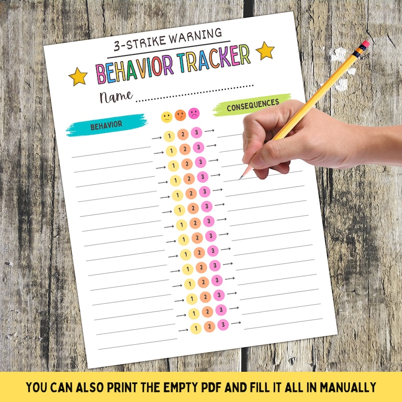 Kids Behavior Chart: 3-strike Warning, Editable PDF (instant Download ...