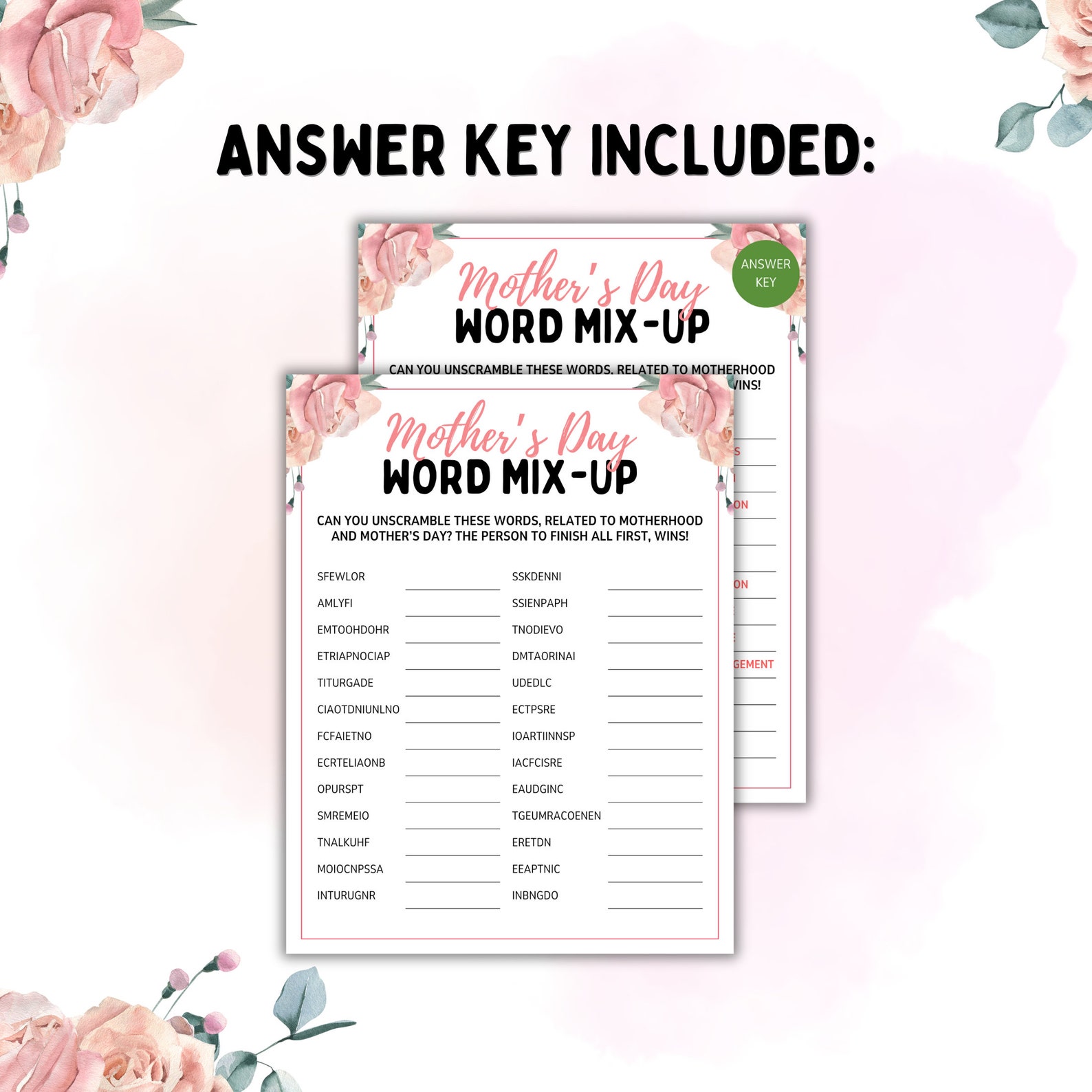 Mother's Day Word Unscramble, Printable Word Scramble Game, Mothers Day ...