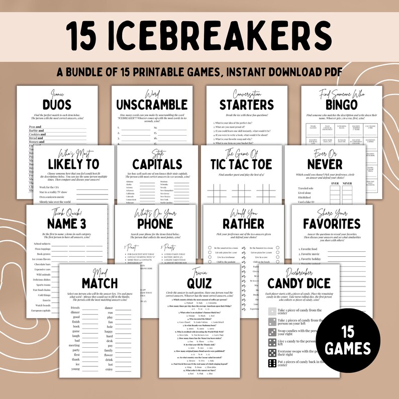 Icebreaker Games Bundle, Conversation Starters, Dinner Party Games ...