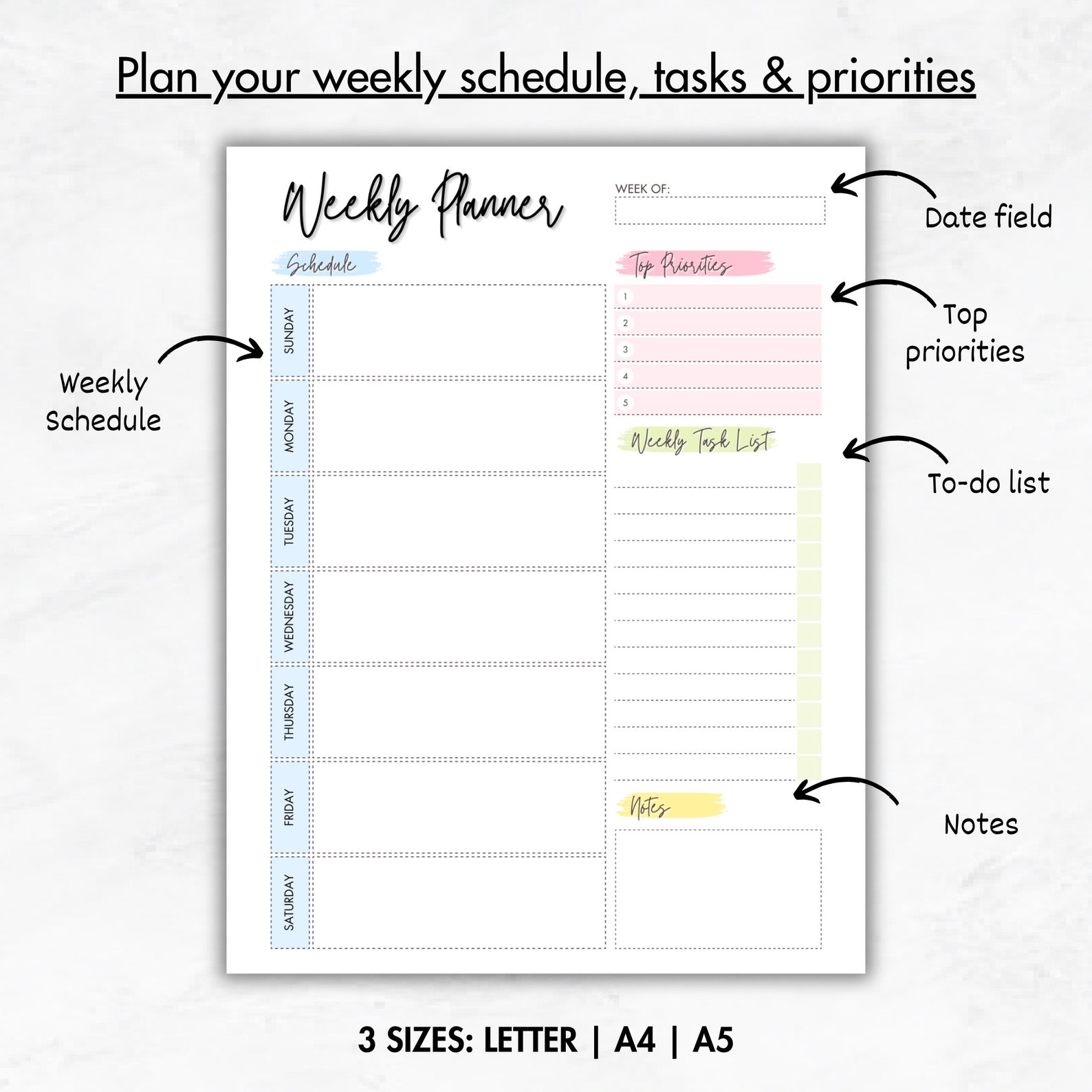 Editable Weekly Planner Printable Weekly to Do List Template - Etsy