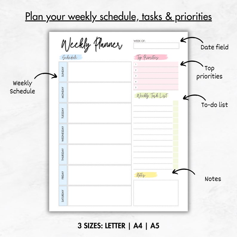 Editable Weekly Planner Printable Weekly to Do List Template - Etsy