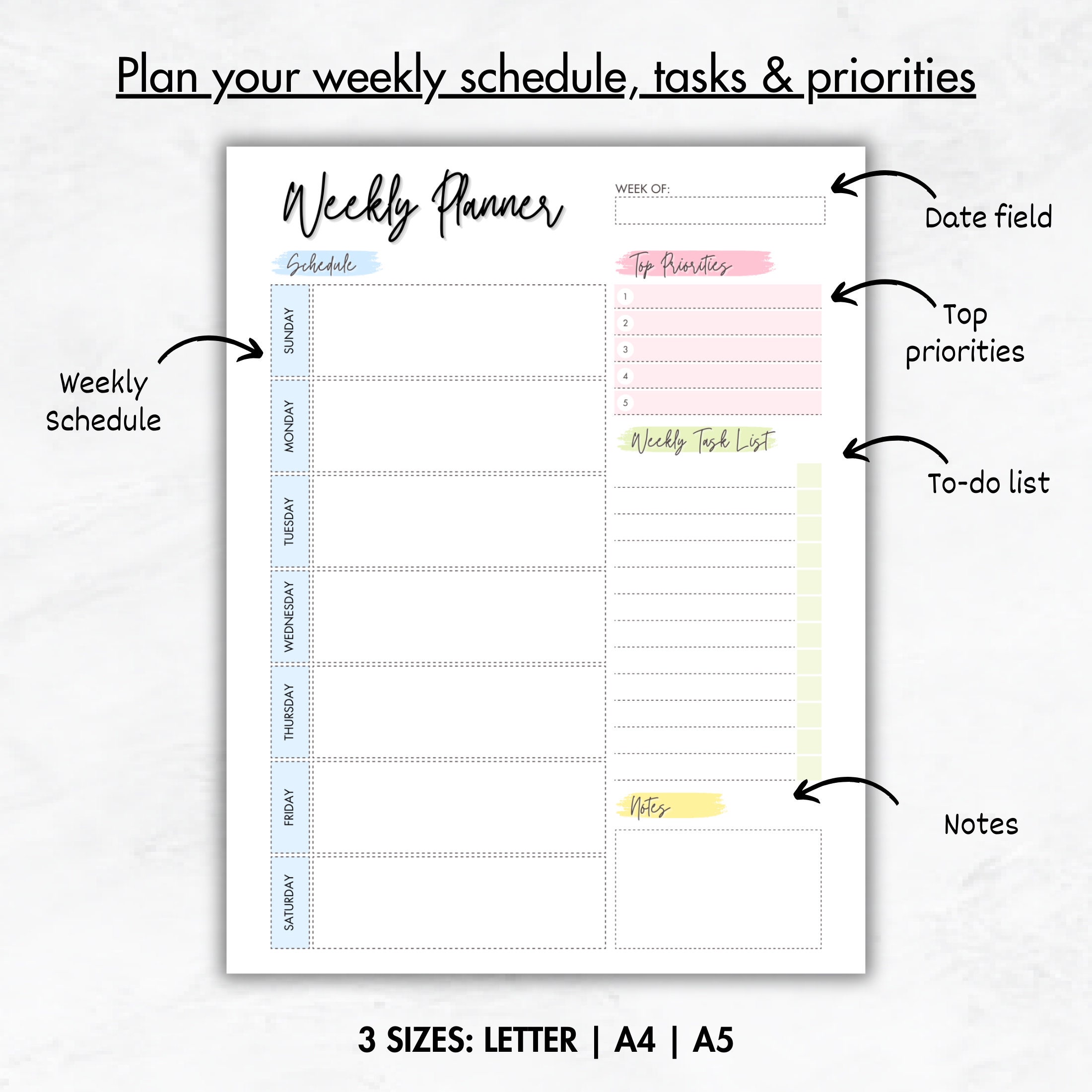 Editable Weekly Planner Printable Weekly to Do List Template - Etsy