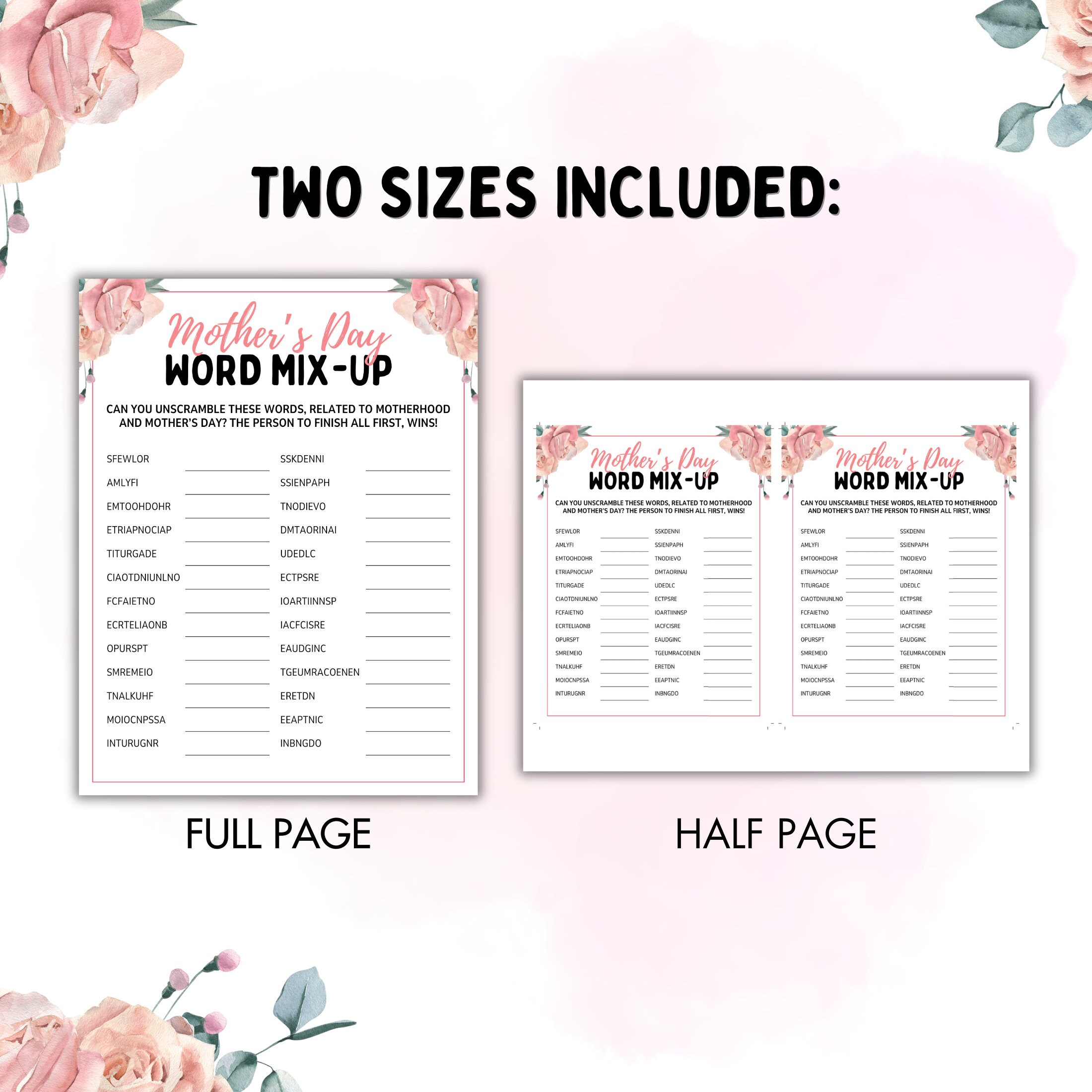 Mother's Day Word Unscramble, Printable Word Scramble Game, Mothers Day ...