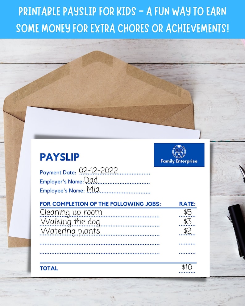 Reward Payslip for Kids, Printable Kids Paycheck, Chore Chart ...
