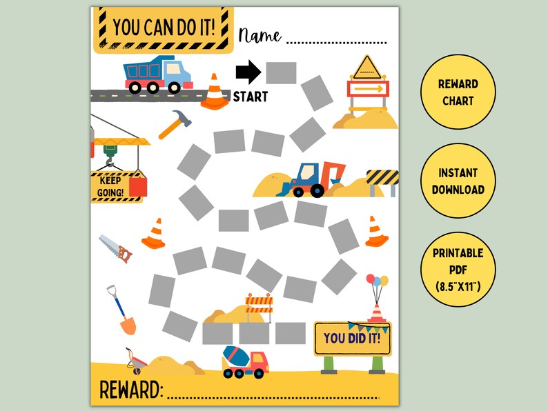 Construction Reward Chart, Sticker Chart Excavator, Printable ...