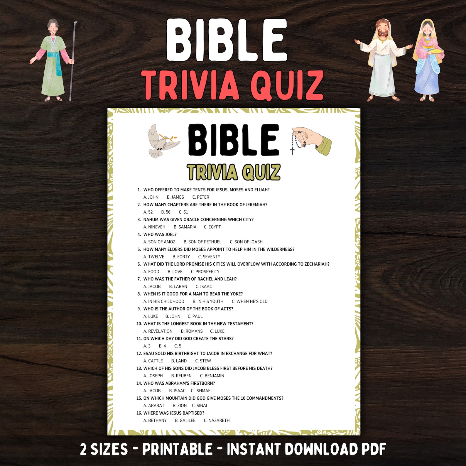 Printable Bible Trivia Quiz Game: Church, Family Game Night (PDF) - Etsy