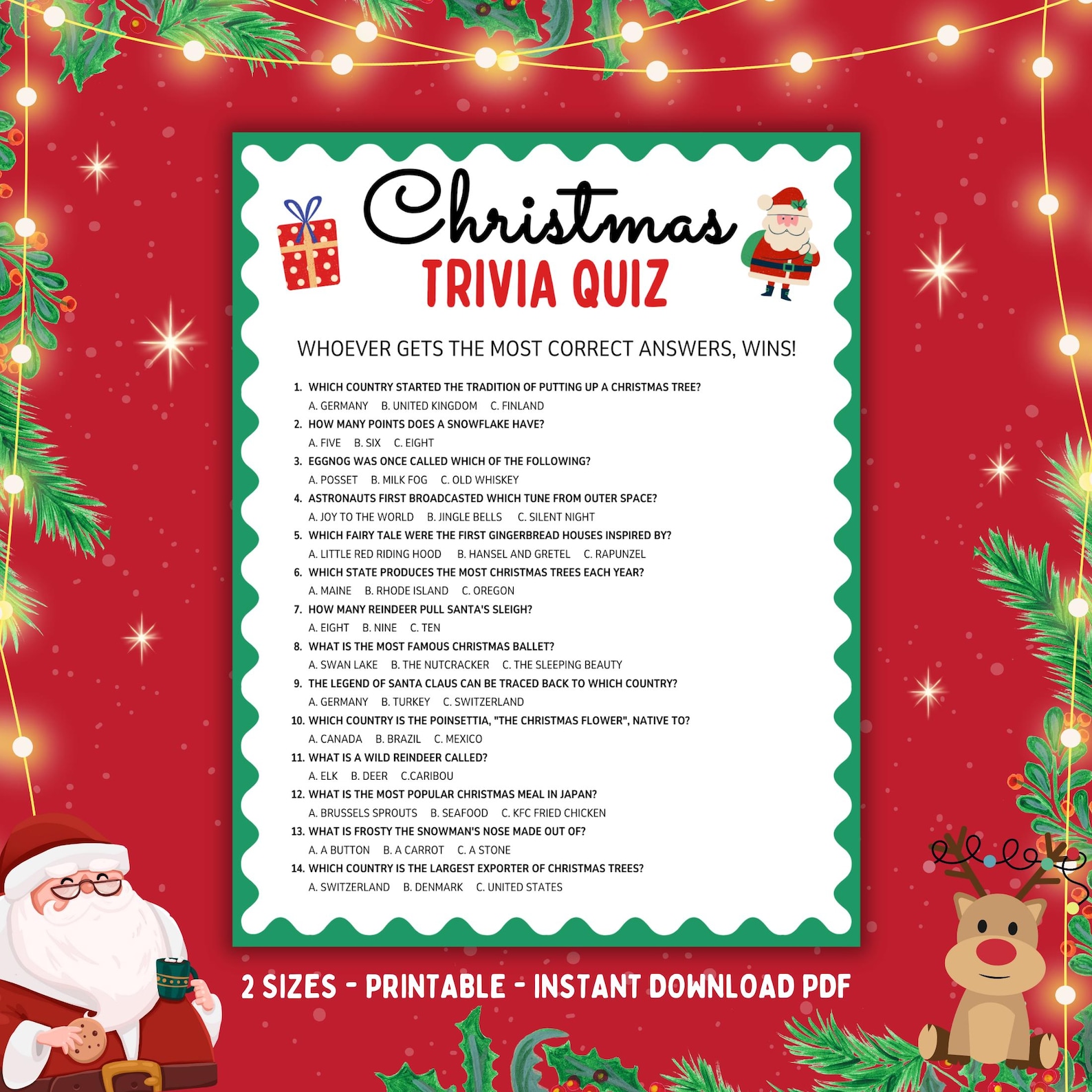 Christmas Trivia Quiz Game, Printable Christmas Family Game, Festive ...
