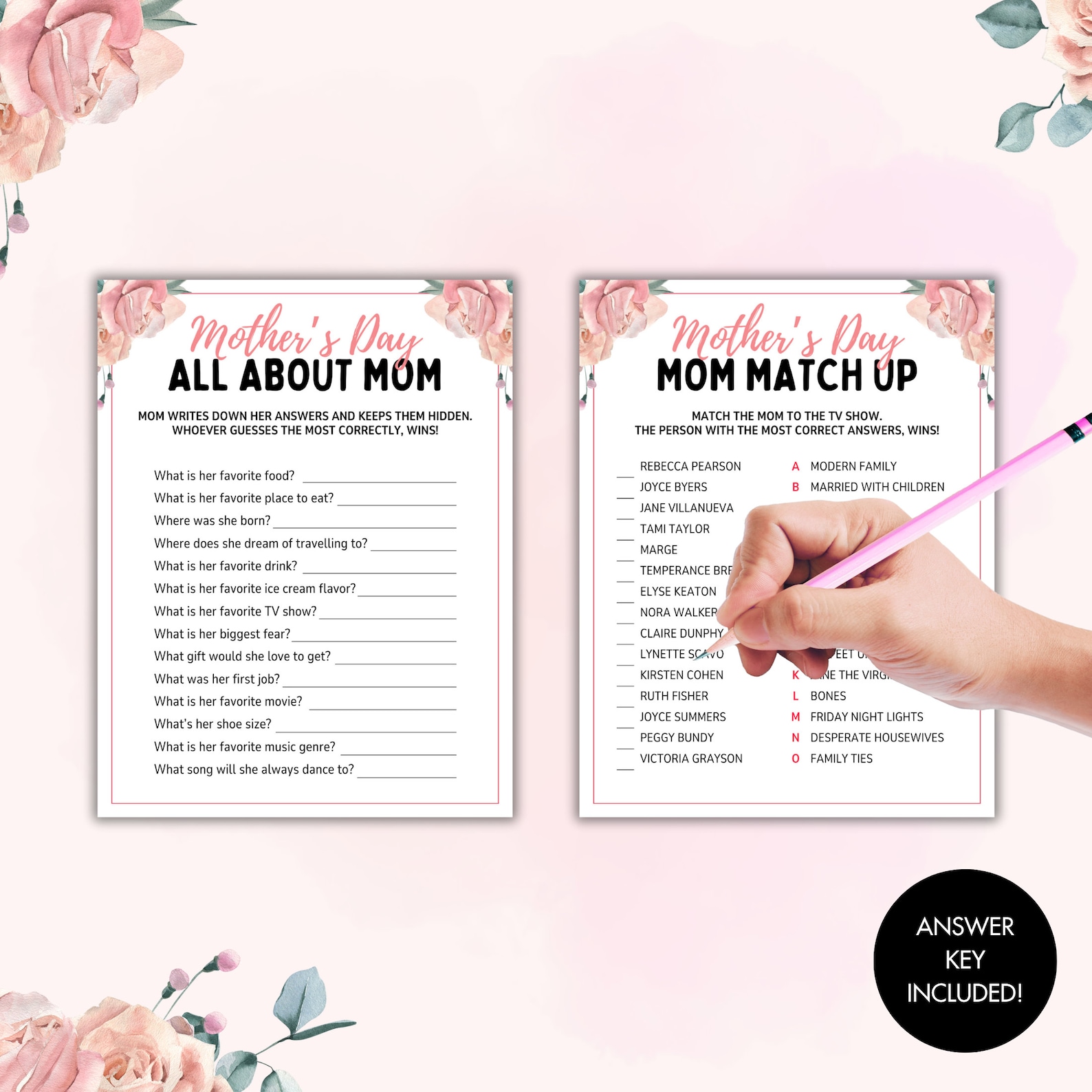 Mothers Day Printable Games, Mothers Day Game Bundle, Mothers Day Party ...
