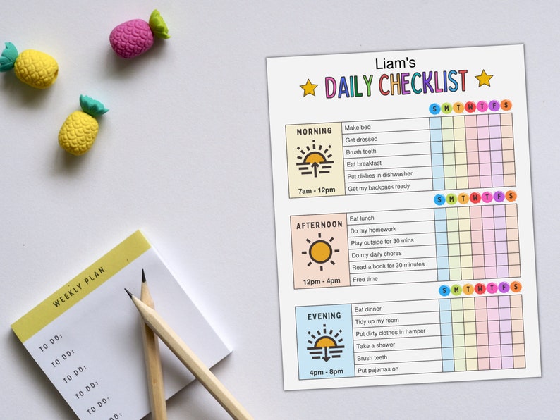 Printable Daily Checklist for Kids, Editable Kids to Do List ...