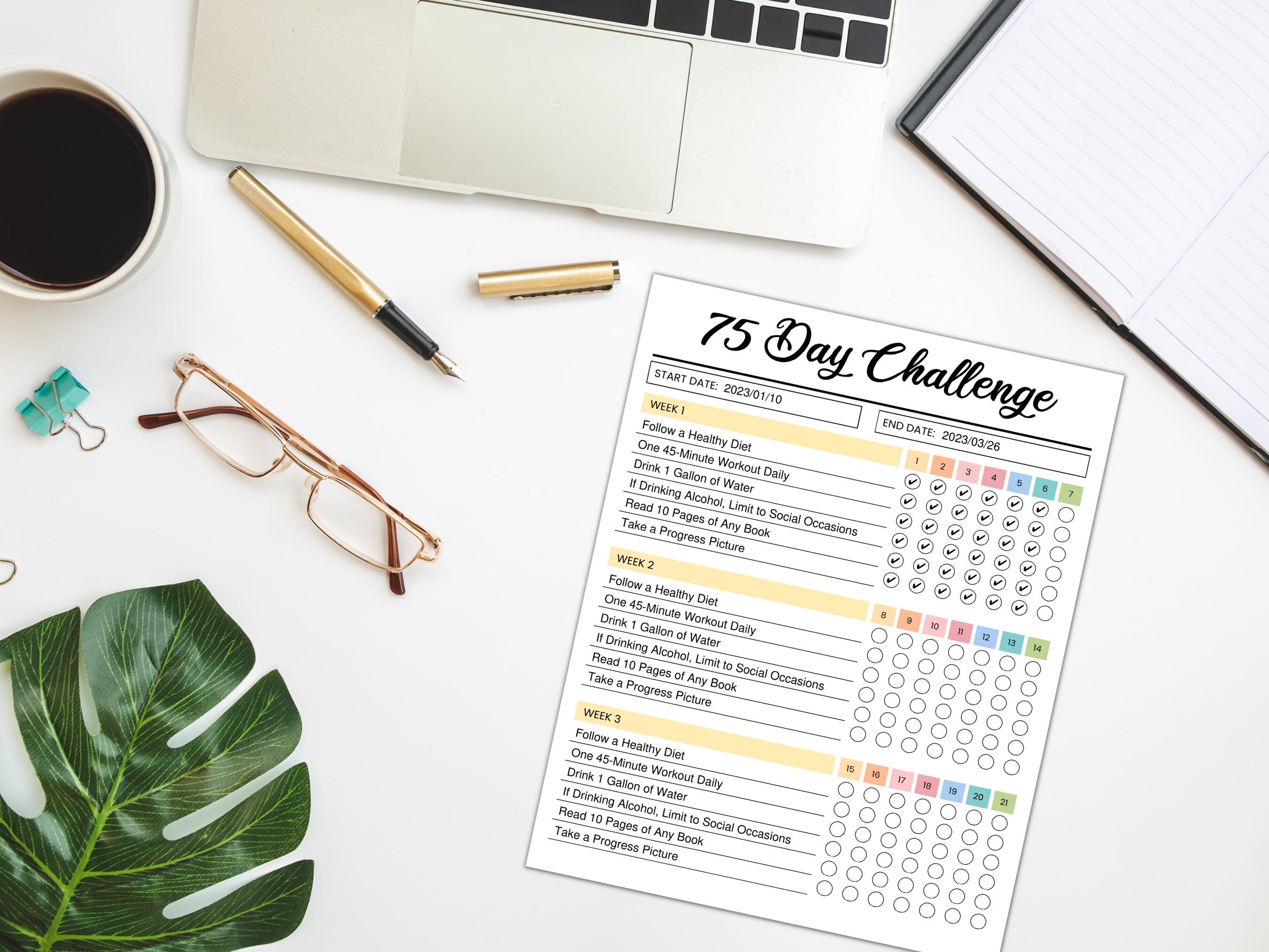 Printable 75 Day Challenge Tracker: Editable Habit & Fitness (PDF) - Etsy