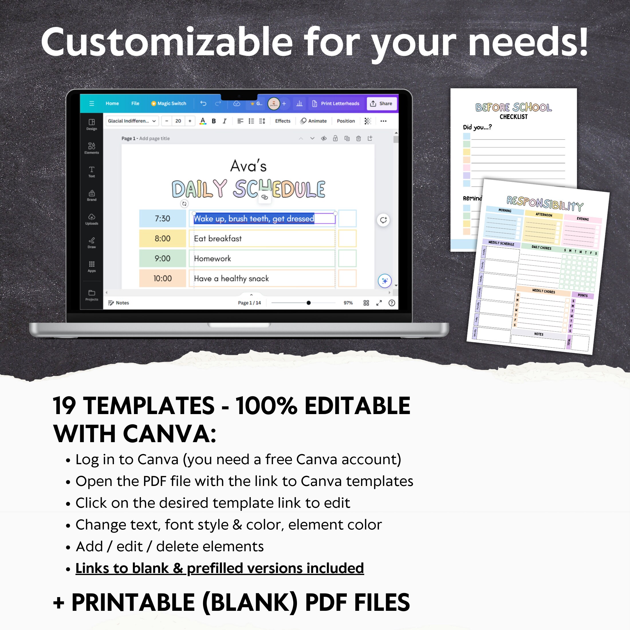 Editable Kids Chore Chart Bundle, Allowance, Screen Time, Behavior ...