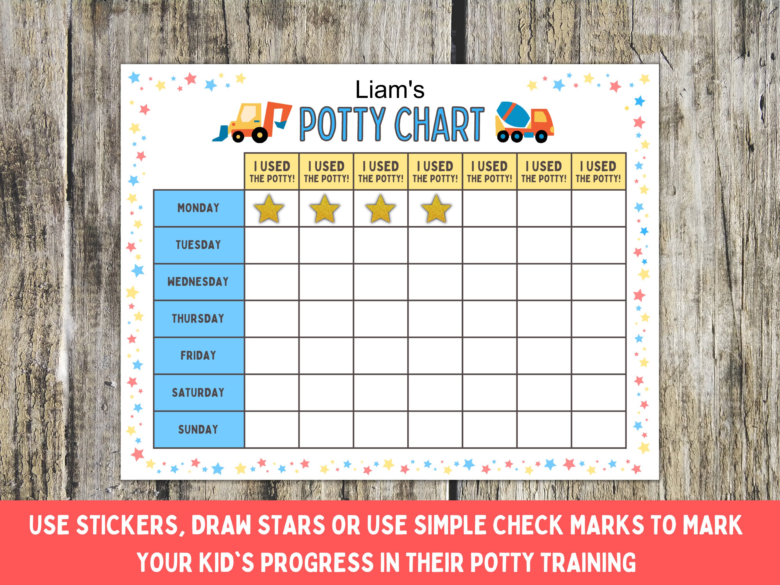 Potty Training Chart, Kids Potty Chart, Printable Potty Training ...
