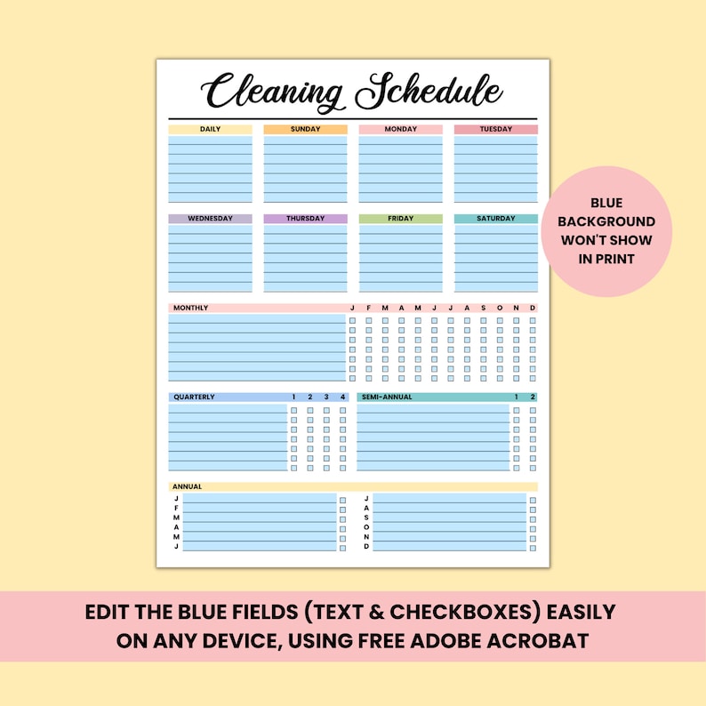 Editable Cleaning Schedule, Printable Cleaning Checklist, Daily Weekly ...