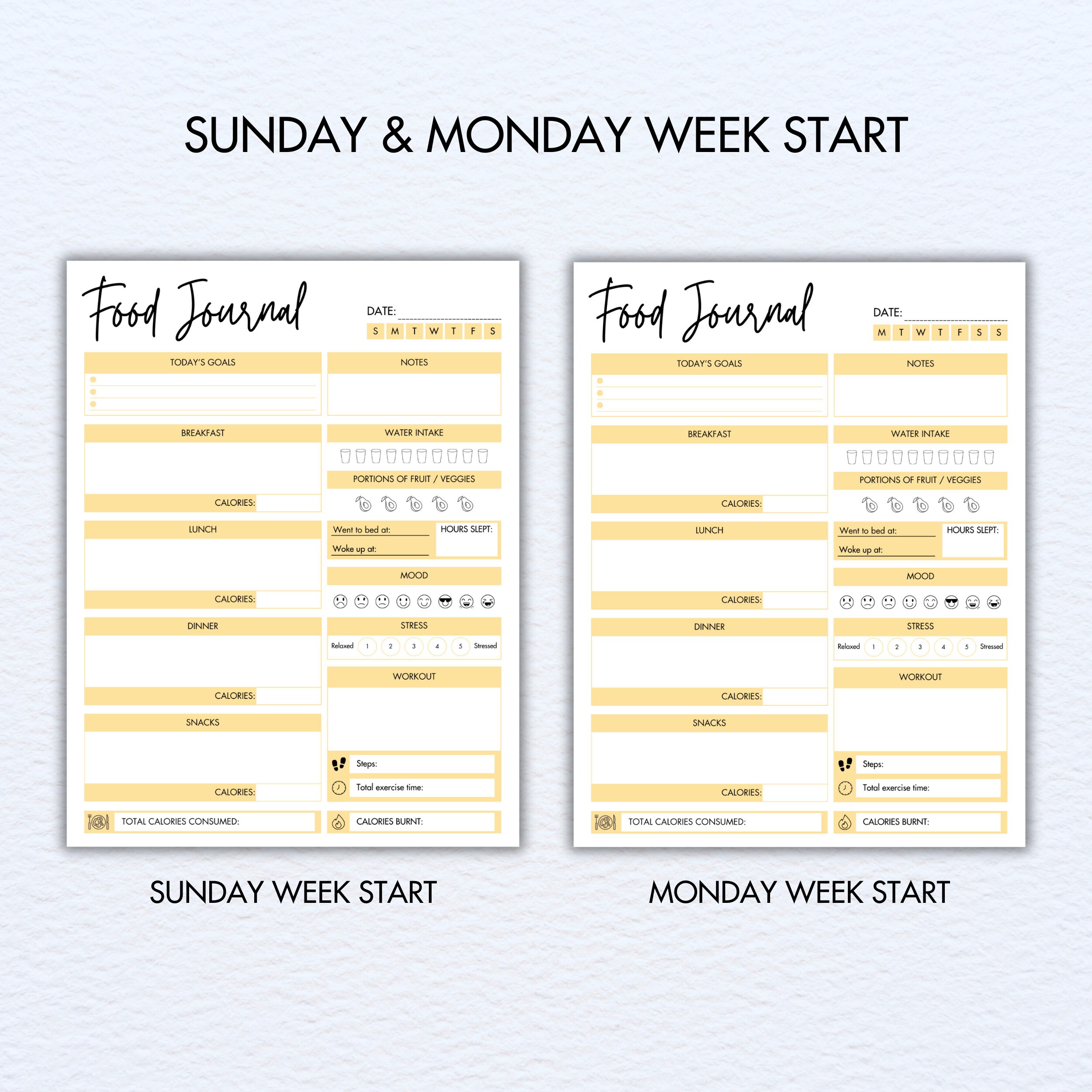 Daily Food Journal, Editable Daily Food Diary, Printable Weekly Meal ...