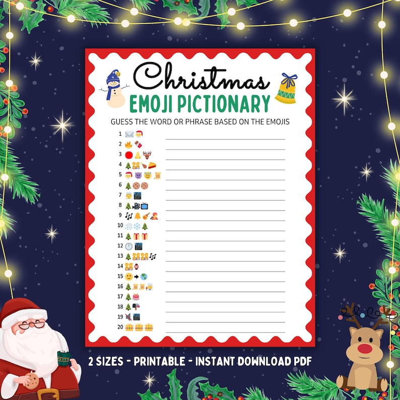 Christmas Emoji Pictionary, Printable Christmas Party Games, Holiday ...