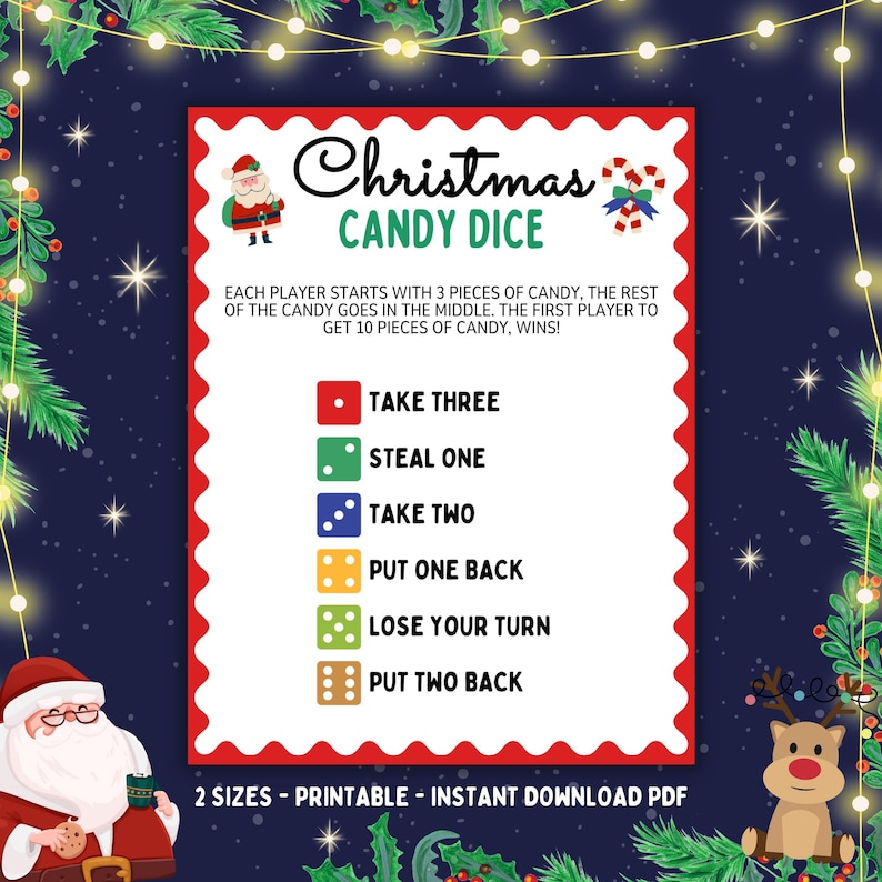Christmas Candy Dice Game, Printable Christmas Game, Christmas Party ...