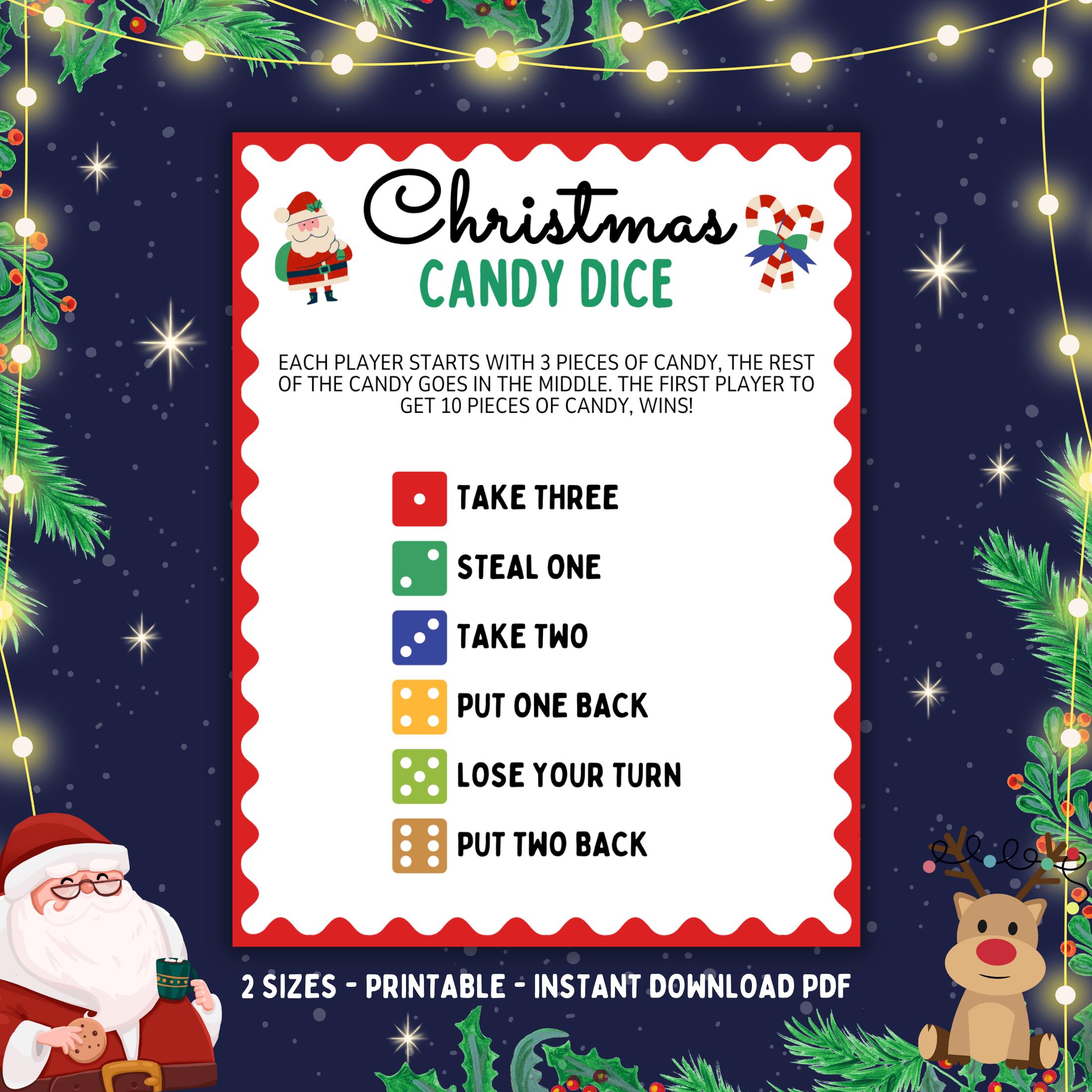 Christmas Candy Dice Game, Printable Christmas Game, Christmas Party ...