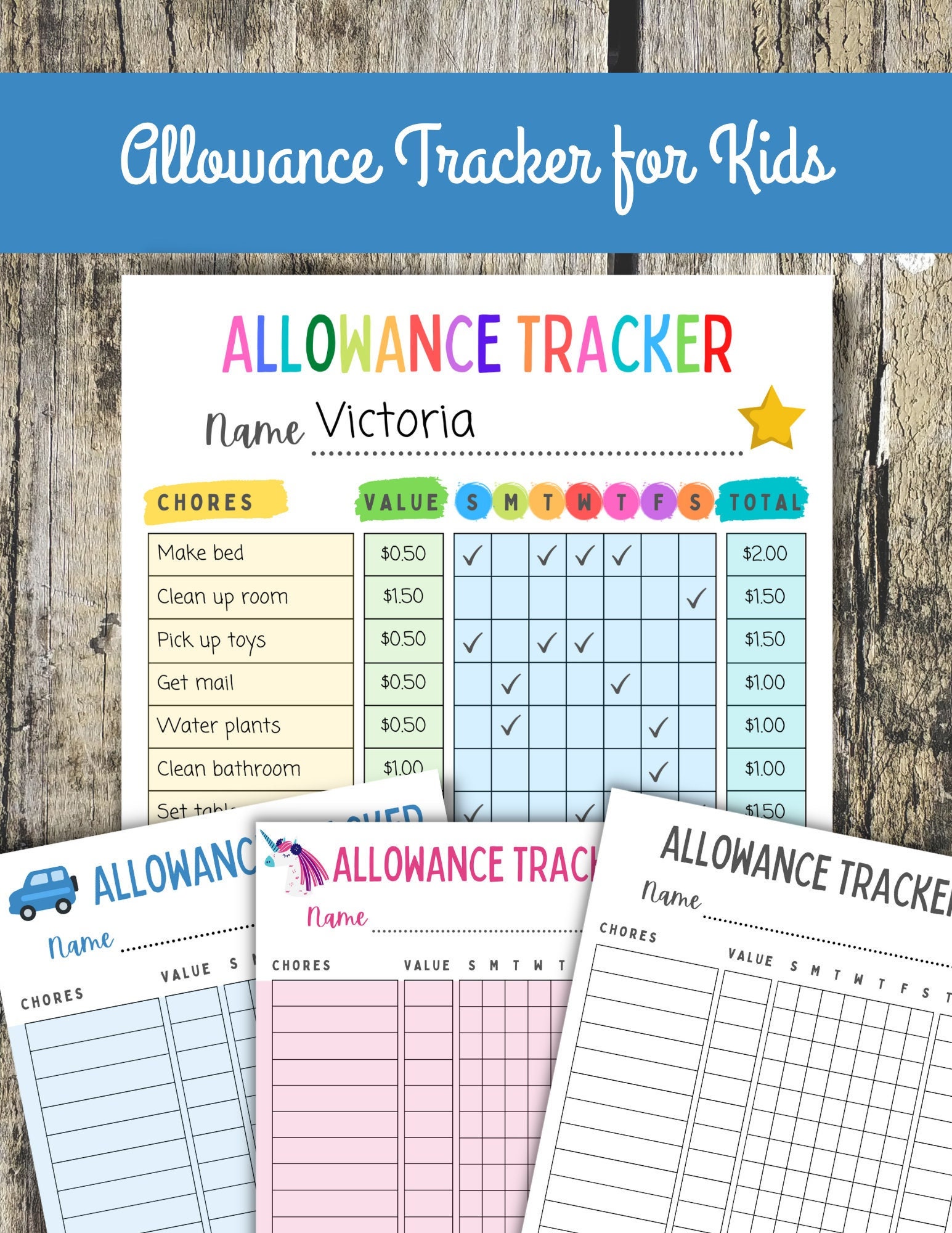 Kids Allowance Tracker, Printable Allowance Chore Chart, Editable ...