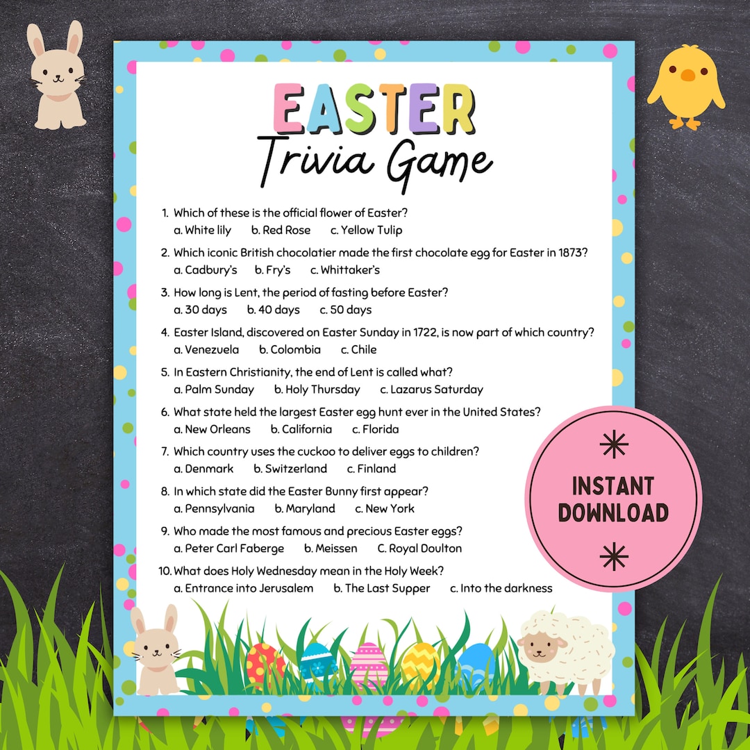 Easter Trivia Game, Printable Easter Game, Easter Activity for Kids ...